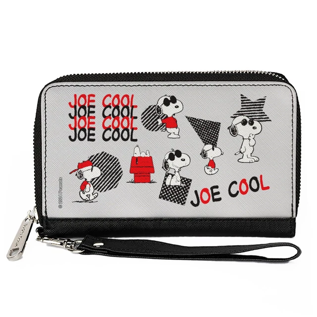 PU ZIP AROUND Wallet Rectangle Peanuts JOE COOL Snoopy Poses and Text ...
