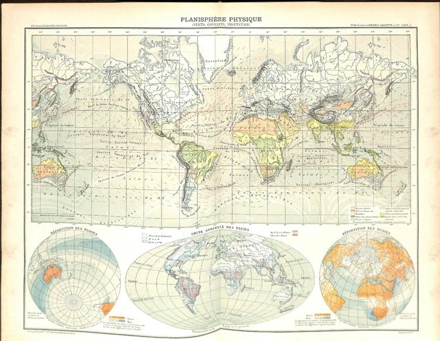 4. PLANISPHÈRE PHYSIQUE Physical relief MAP CARTE ATLAS 1890 EUR 12,99 ...