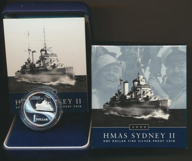AUSTRALIA: 2000 $1 HMAS Sydney II, silver proof. Cat $65, SCARCE EUR 22 ...