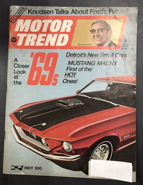 MOTOR TREND MAGAZINE-AUGUST 1968-KNUDSEN TALKS FORDs FUTURE-MUSTANG ...