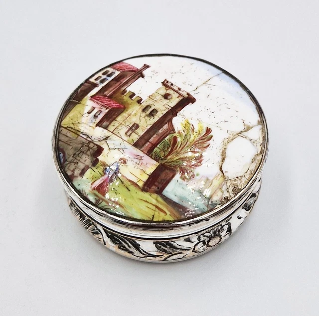 GEORGIAN BILSTON ENAMEL & OLD SHEFFIELD PLATE SNUFF / PATCH BOX c1760 £ ...