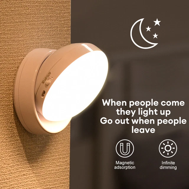 AUTOMATIC MOTION SENSOR Night Light 360° Rotating LED Wall Lamp USB Rechargeable £10.86 ...