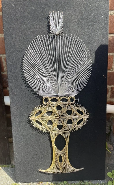 VINTAGE RETRO STRING ART NAIL ART ABSTRACT WALL HANGING LARGE OIL LAMP ...