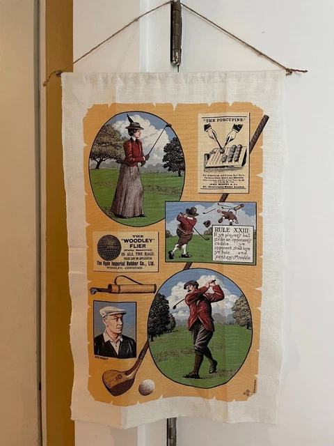 VINTAGE R BATCHELDER Linen Screen Print Golf Golfing Ben Hogan Wall ...