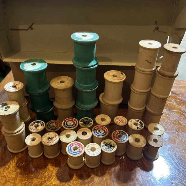 VINTAGE WOODEN SEWING Thread Spools EMPTY Various Brands And Sizes Lot ...