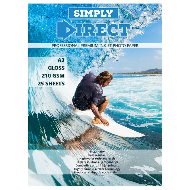 GLOSS PREMIUM PROFESSIONAL Inkjet photo printing paper 210gsm A3 Size ...