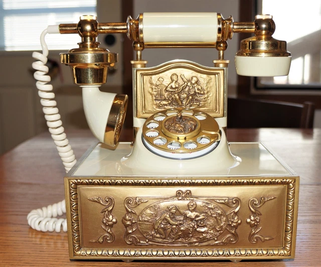 VINTAGE DECO-TEL FRENCH Victorian Style Rotary Dial Phone Ivory Gold ...