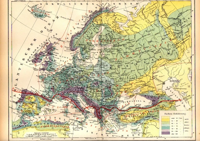 1899 = EUROPE Rain Map = Ancient Map = OLD MAP £7.97 - PicClick UK