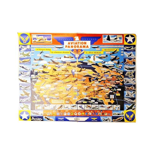 WWII AVIATION PANORAMA Poster Richard Sportswear 1940s Airplanes Rike's ...