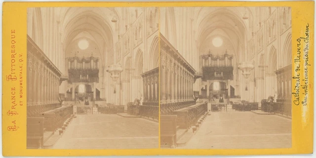 STEREO CIRCA 1880. Nevers Cathedral (Nièvre). Interior view taken from ...
