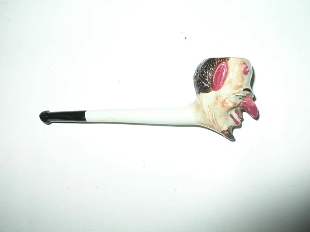 PIPE EN TERRE cuite émaillée polychrome tète de diable méphisto en bon ...