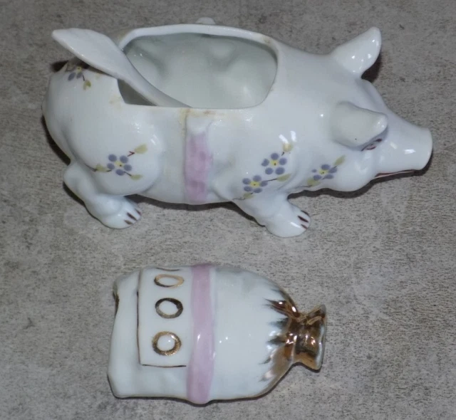 ANCIEN MOUTARDIER PORCELAINE Biscuit Forme Cochon Porte Bonheur Sac ...