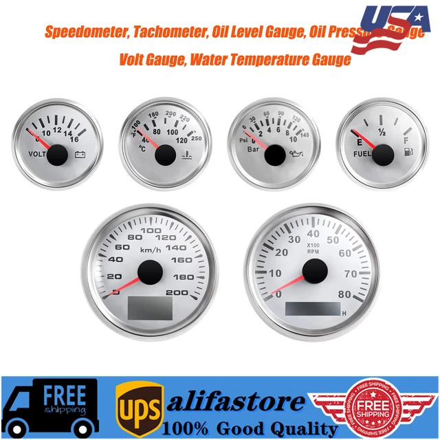 UNIVERSAL SPEEDOMETER TACHOMETER Fuel Gauge Oil Pressure Gauge Voltage ...