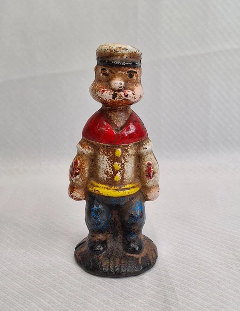 VINTAGE CAST IRON Popeye The Sailor Man Dime Bank 4 3/4" Collectable ...