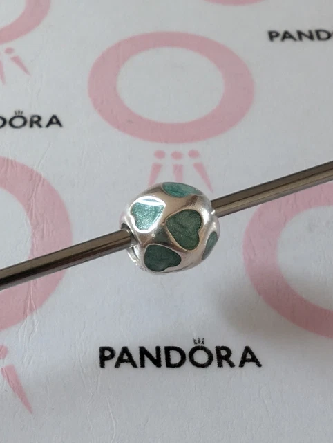 GENUINE PANDORA SILVER 💕Green Hearts 💕 Enamel Charm 925 ALE £17.00 ...