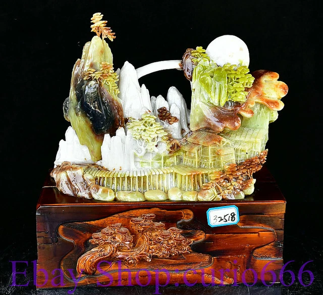 13& CHINA NATURAL Xiu Jade Jadeite Hand Carved Mountain House landscape ...