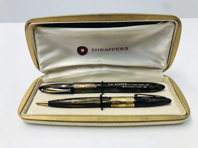 VINTAGE SHEAFFERS PEN & Pencil Set In Case Lifetime 14K White Dot Pen ...
