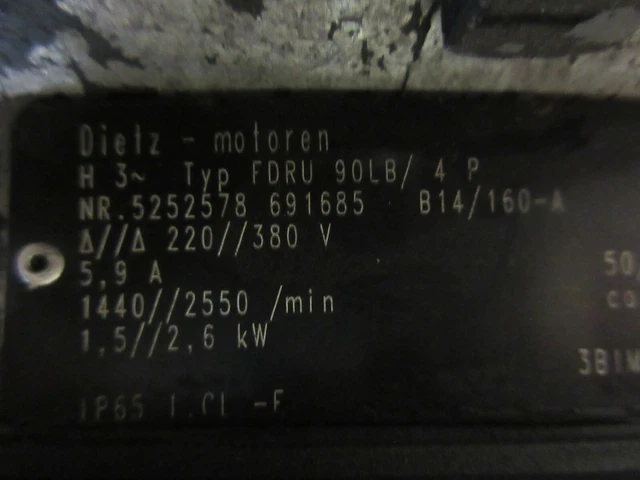 DIETZ MOTOREN MOTOR Typ Fdru 90Lb/4P Nr. 5252578 691685 Ip65 Vde0530 Ip ...