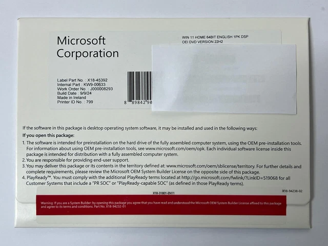 MICROSOFT WINDOWS 11 Home 64bit DVD & 1 License Full English version ...