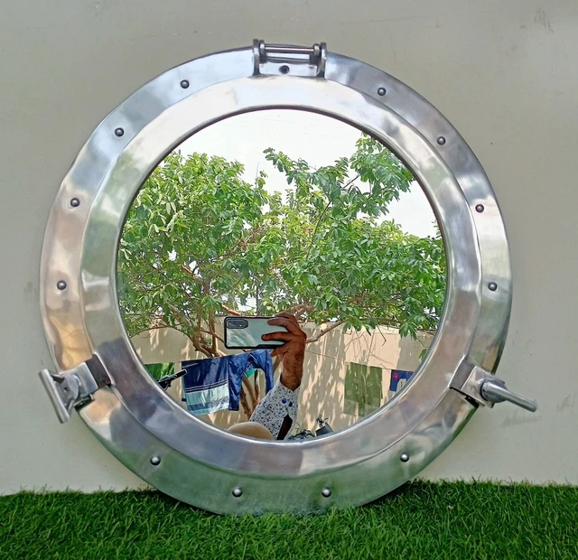 24& NAUTICAL SILVER Finish Porthole Mirror Maritime Ship Round Window ...