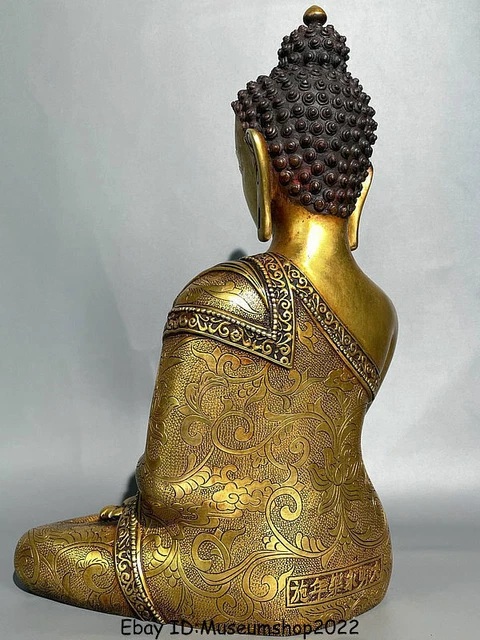 STATUA BUDDHA SHAKYAMUNI Amitabha 13,6" Antico Buddismo Tibet Bronzo Oro 24K Oro Dorato EUR 2. ...