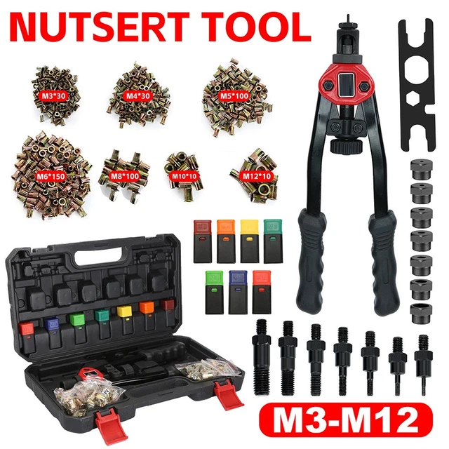 HEAVY DUTY RIVET Nut Riveter Rivnut Nutsert Gun Riveting Tool Kit ...