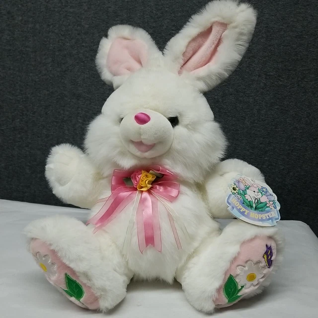 DAN DEE WHITE Bunny Pink Trim Rabbit Hoppy Hopster Flower Butterfly ...