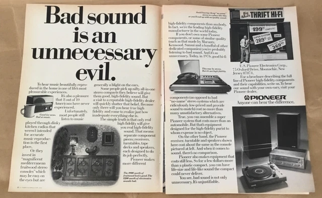 PIONEER STEREO SYSTEM print ad 1976 orig vintage 1970s retro art Bad ...