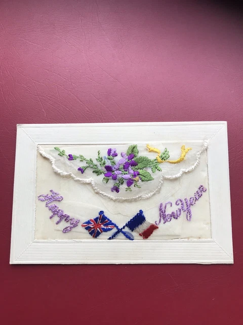 WW1 SILK HAND embroidered Envelope Style postcard. French. Happy New Year £8.00 - PicClick UK