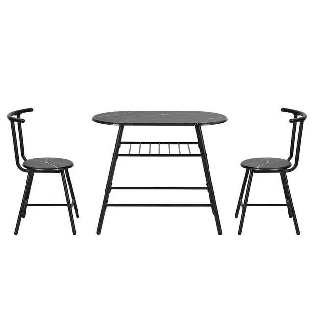 ARTISS DINING TABLE Set 3PC Bistro Kitchen Storage Wine Rack Black ...