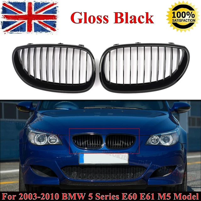 PAIR GLOSS BLACK Front Kidney Grille Grill For BMW 5 Series M5 E60 E61 ...