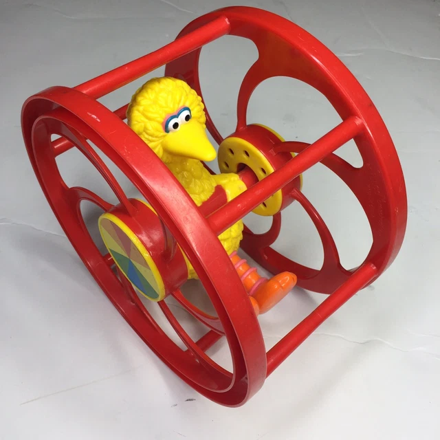 VINTAGE SESAME STREET Red Rolling Wheel Big Bird Toddler Preschool Toy ...