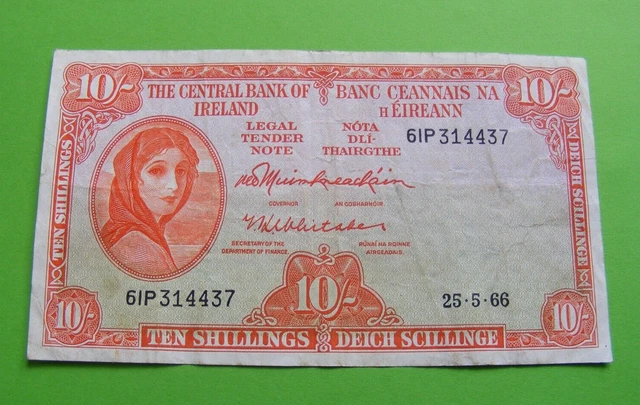IRELAND 1966 IRISH Ten Shilling Banknote Old 10s Note Lady Lavery £25. ...