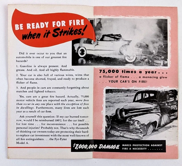 1950S FYR FYTER Model A Fire Extinguisher Car Automobile Vintage Ad ...