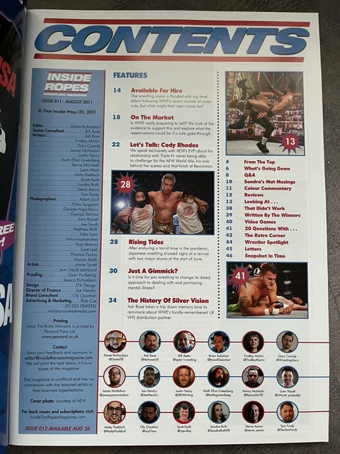 WWE AEW INSIDE the Ropes Wrestling Magazine Issue 9 Issue 11 & 15 2022 ...