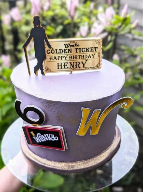 WILLY WONKA CHOCOLATE GOLDEN TICKET Cake BIRTHDAY Topper Any Name Age £ ...