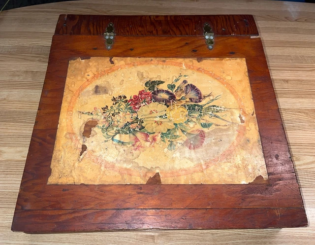 VINTAGE MID CENTURY Lap Desk Box Flip Top Hinged 14x14 Inside 2-3” Aged ...