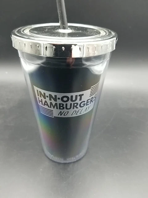 IN-N-OUT BURGER TRAVEL Black & Silver Tumbler Plastic Cup w/ Straw 16 ...