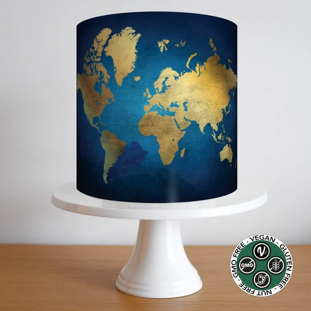 MAP WORLD GOLD Cake Topper Border Strip Wrap Pattern Birthday Party ...