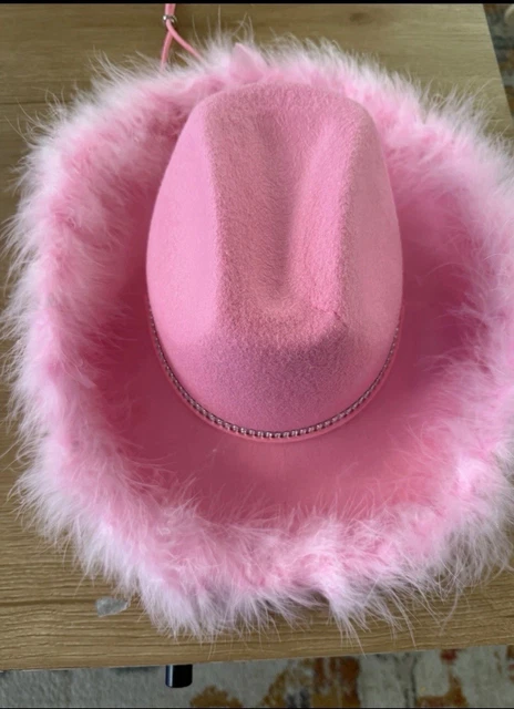 PINK FELT COWBOY/WESTERN Hat w/ Feather Trim, One Size £13.58 - PicClick UK