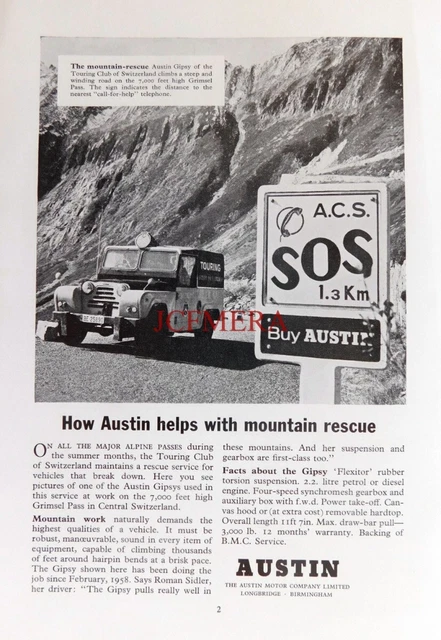 BMC AUSTIN GIPSY 'Mountain Rescue' 4WD Car, Original 1961 Advert Print ...