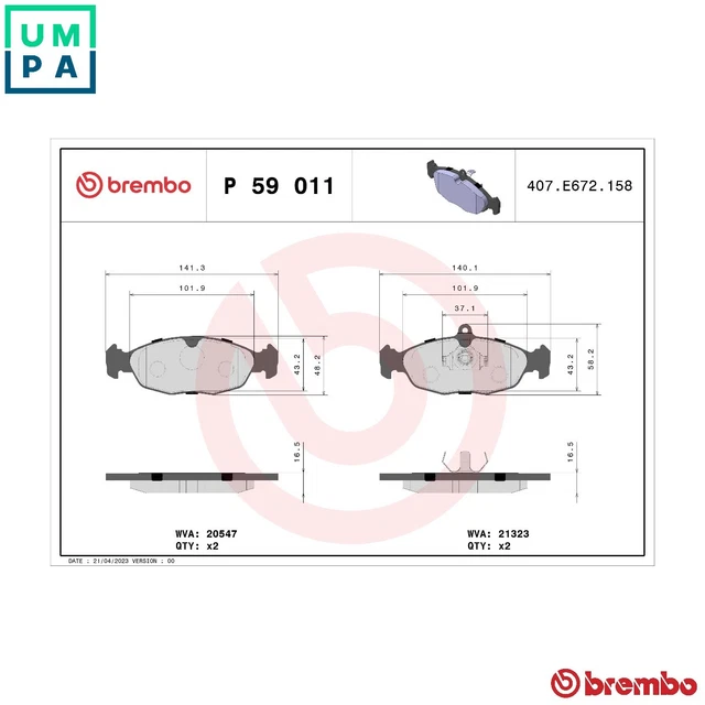 BRAKE PAD SET DISC BRAKE P 59 011 FOR HOLDEN BARINA/Convertible ...