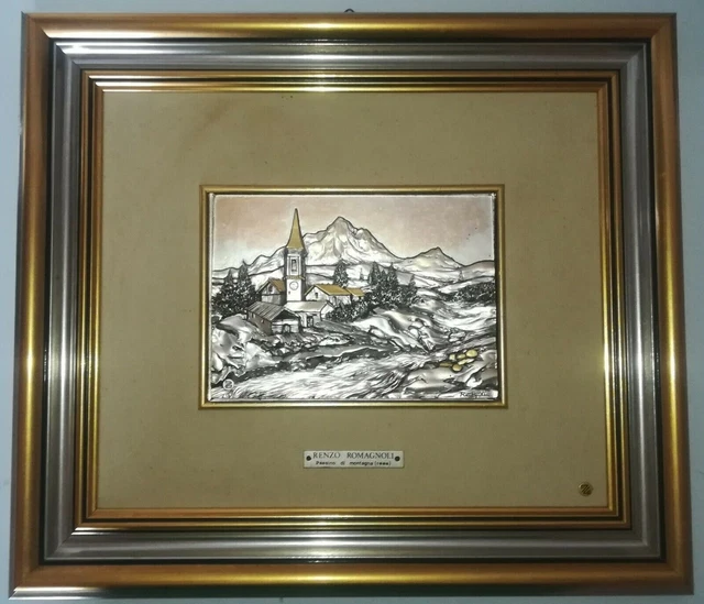 QUADRO RILIEVO ARGENTO Massiccio Lamina Oro 23 Kt Romagnoli Con ...