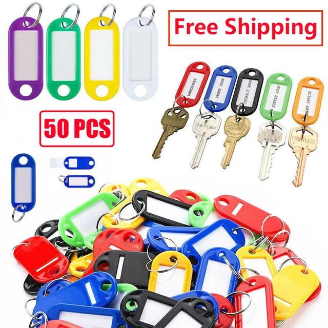 50PCS KEY TAGS Plastic Luggage Fobs ID Card Name Label Keychain Split ...