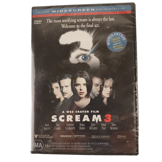 SCREAM 3 DVD, PAL Region 4, 1999, Horror, Thriller, Mystery, MA15 ...
