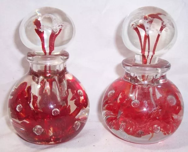 PAIR VINTAGE HANDBLOWN Paperweight Art Glass Controlled Bubble Perfume ... PAIR VINTAGE HANDBLOWN Paperweight Art Glass Controlled Bubble Perfume ...