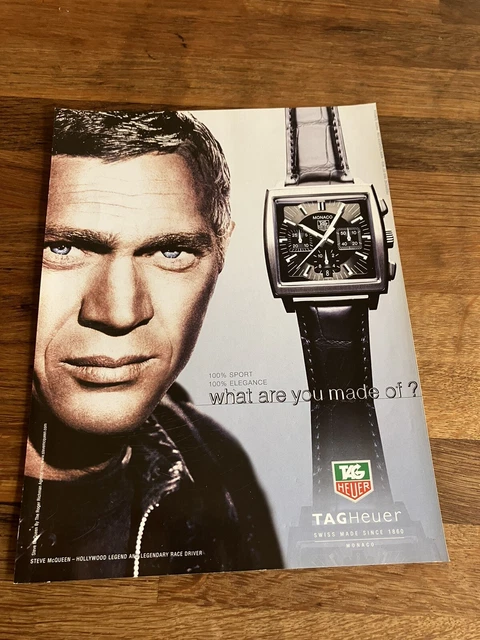 ORIGINAL TAG HEUER Monaco Steve McQueen Watch Advert Poster Man Cave ...
