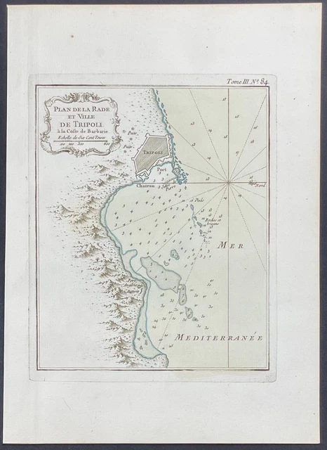 BELLIN - MAP of Tripoli, Libya, Africa - 1764 Le Petit Atlas Maritime £ ...