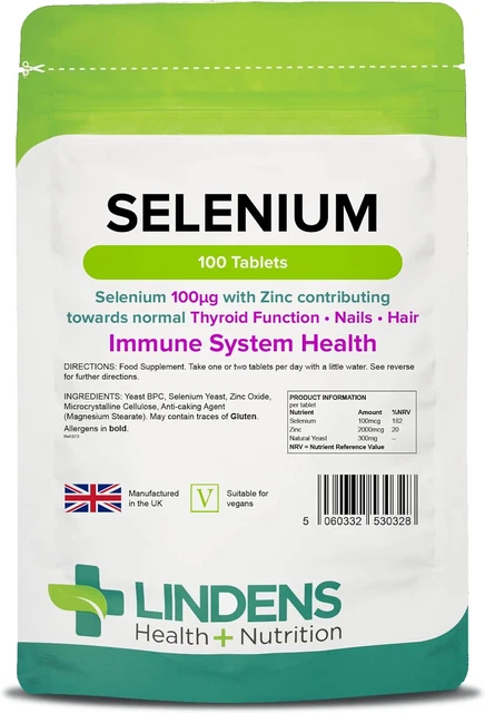SELENIUM 100MCG & Zinc - 100 Vegan Tablets - Healthy Skin, Nails, Hair ...