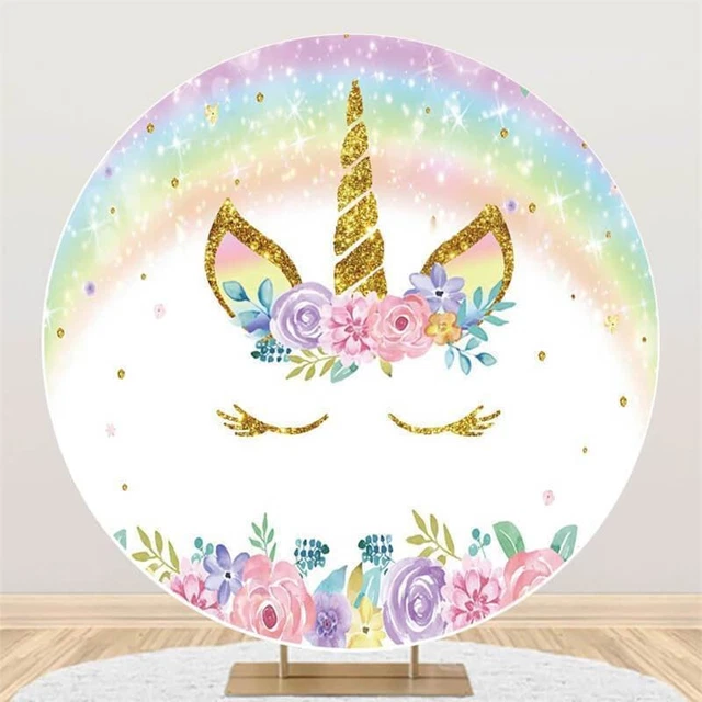 COLORED FLOWER UNICORN Round Happy Birthday Backdrop $35.97 - PicClick AU